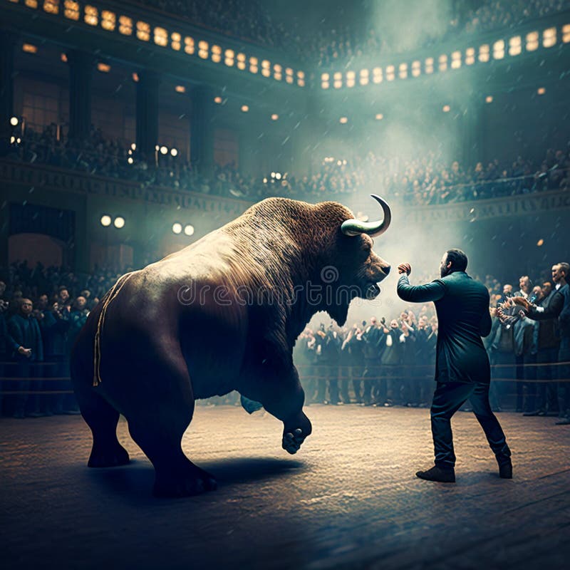 Extreme Long Range Fight in the Ring between Bull and Man, Generative ...