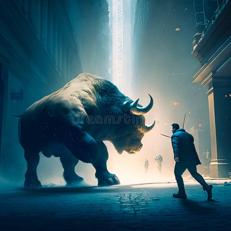 Extreme Long Range Fight in the Ring between Bull and Man, Generative ...