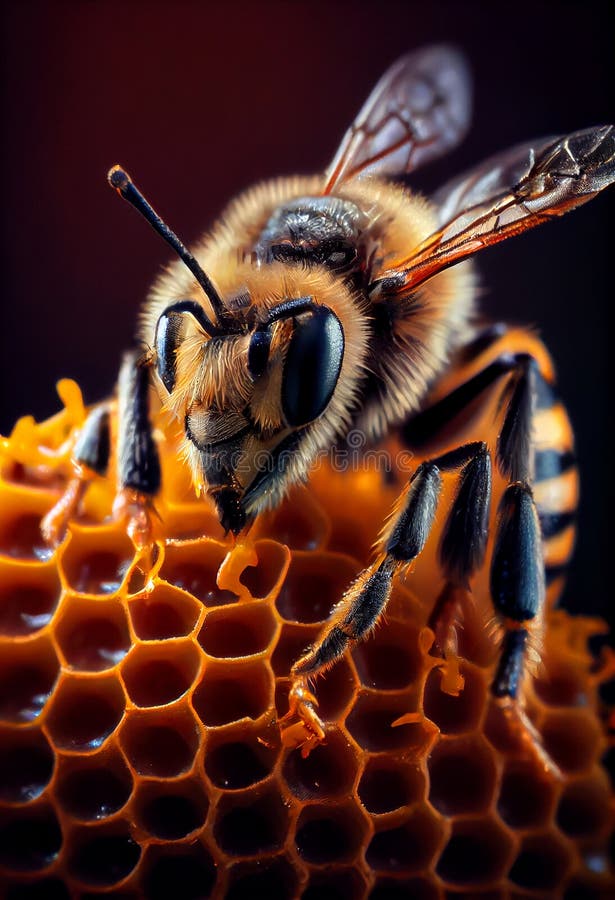 Extreme Macro of a Bee on a Honeycomb. Generative Ai Stock Illustration ...