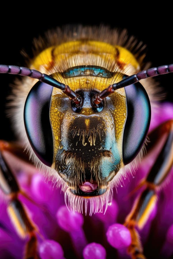 Extreme Macro of a Bee Insect Face, Generative AI Stock Illustration ...