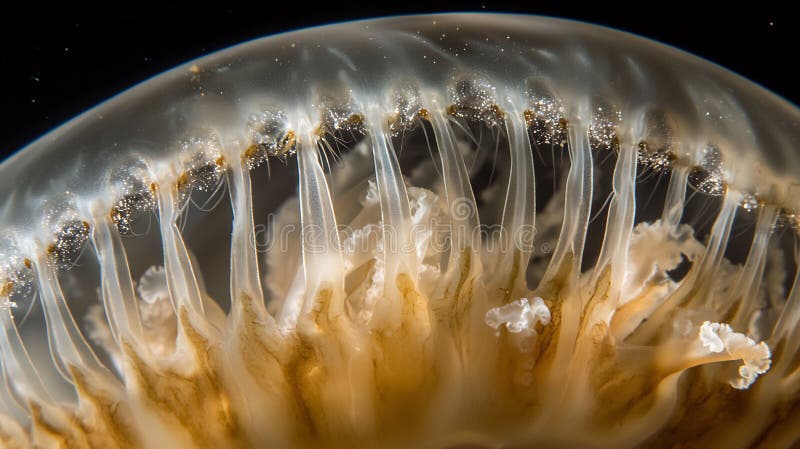 Extreme Macro of a Jellyfish Tentacle, Glowing and Lined with Stinging ...