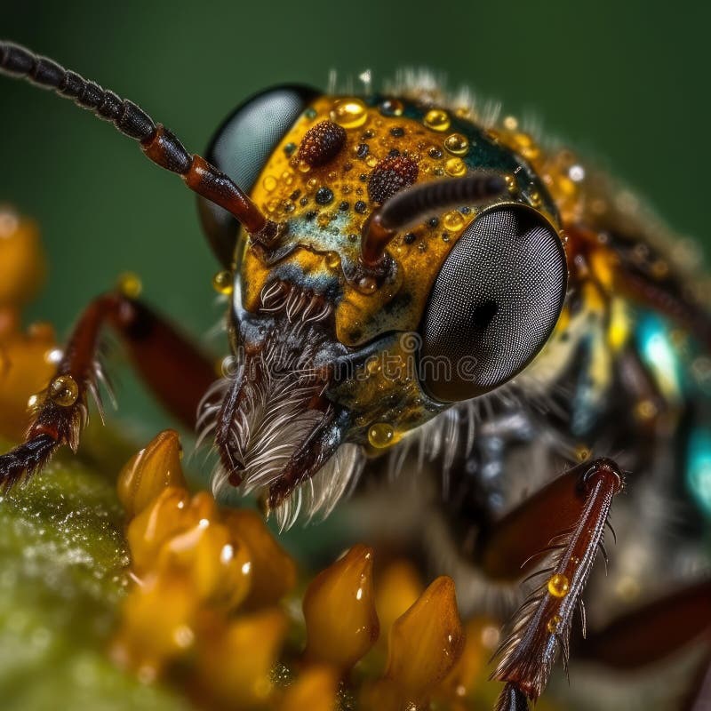 Extreme Macro of a Bee Insect Face, Generative AI Stock Illustration ...