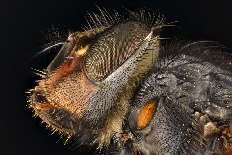Extreme Magnification - Fly Head with Compound Eyes Stock Photo - Image ...