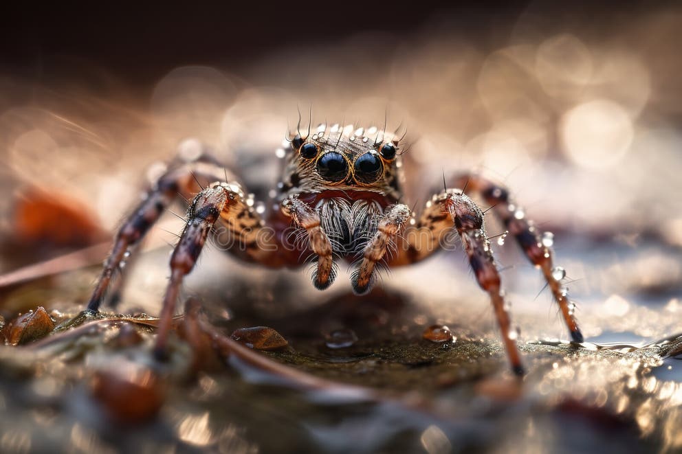 Extreme Magnification - Jumping Spider on a Leaf Stock Illustration ...