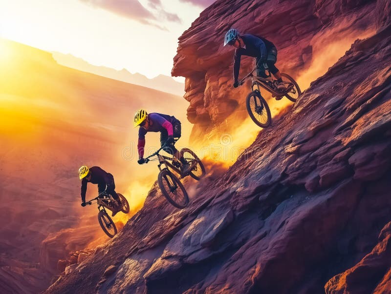 Extreme Mountain Biking at Sunset Stock Illustration - Illustration of ...