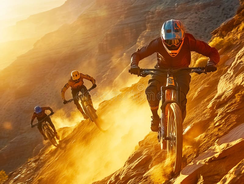 Extreme Mountain Biking at Sunset Stock Illustration - Illustration of ...