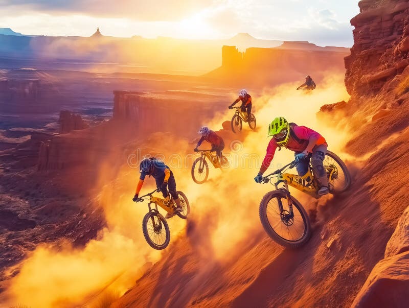 Extreme Mountain Biking at Sunset Stock Illustration - Illustration of ...