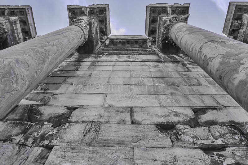 Extreme Perspective of Ancient Columns Stock Photo - Image of culture ...