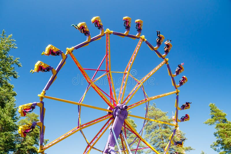 Extreme Ride in Motion in Amusement Park at Sunny Day Editorial Image ...