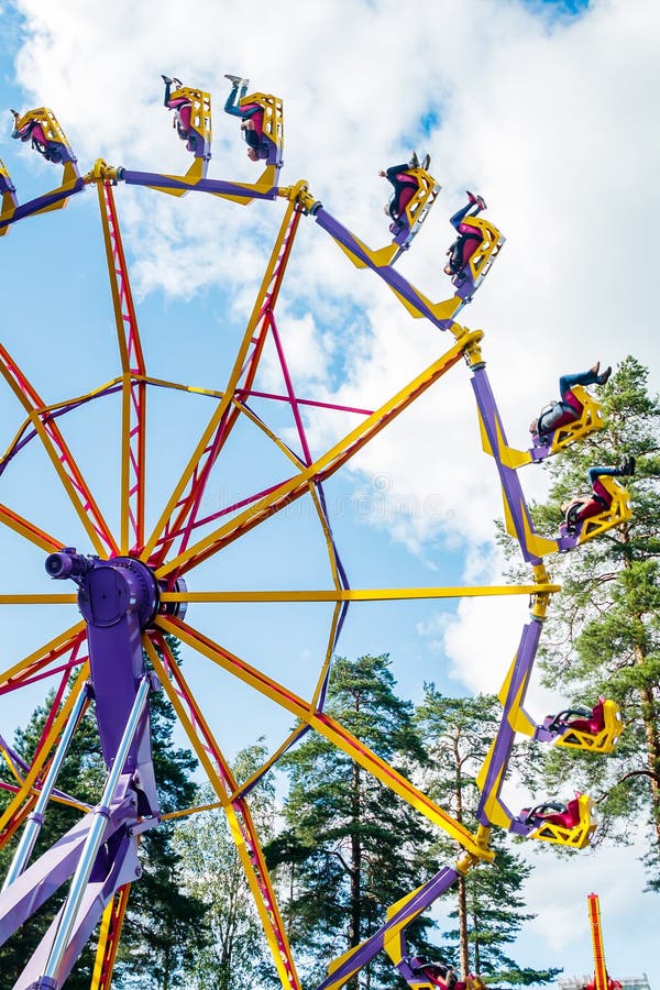 Extreme Ride in Motion in Amusement Park at Sunny Day Editorial ...