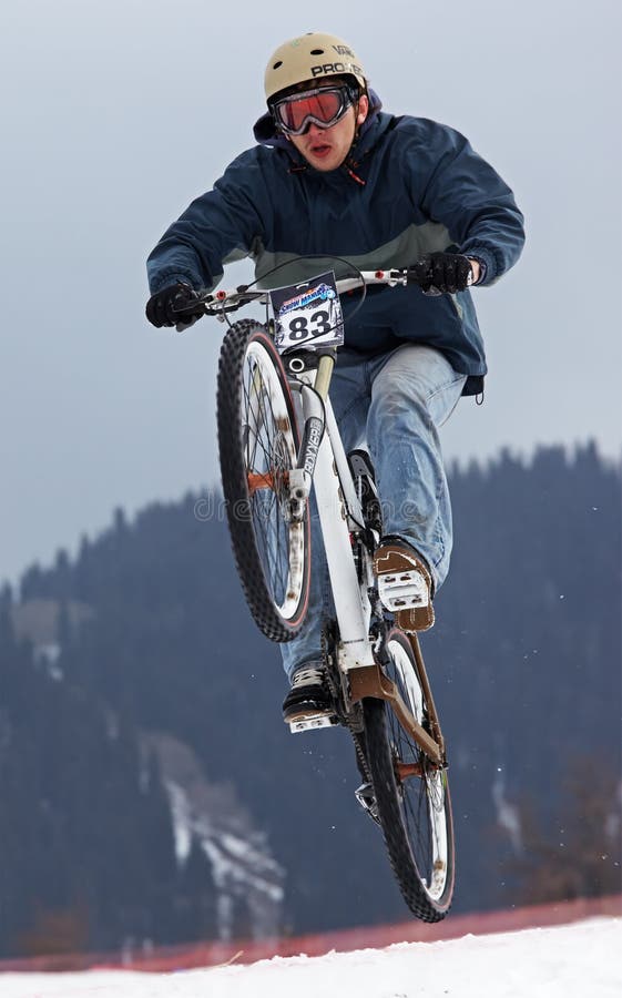 Extreme Snow Mountain Biking Editorial Stock Photo - Image of biker ...