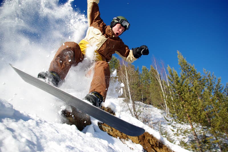 Snowboarding on a Bluebird Day Stock Image - Image of frost, blue: 14907591