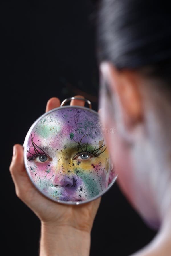 Woman with Extreme Makeup Design with Colorful Powder Stock Photo ...