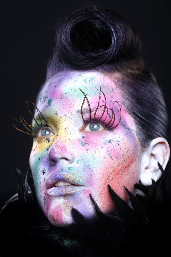 Woman with Extreme Makeup Design with Colorful Powder Stock Photo ...