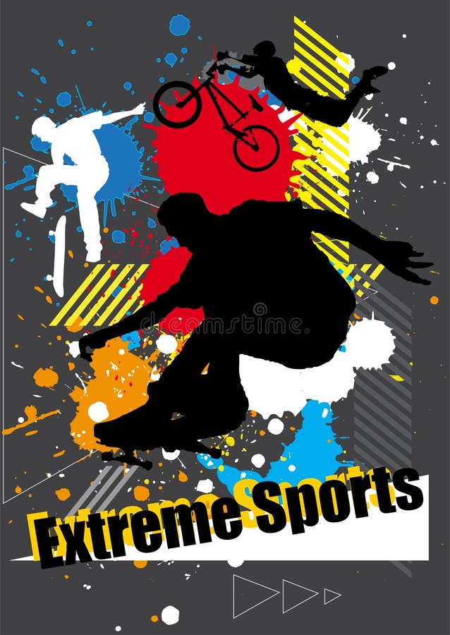Extreme Sports Skateboarder and Bicycle with Spray Graphic Stock Vector ...