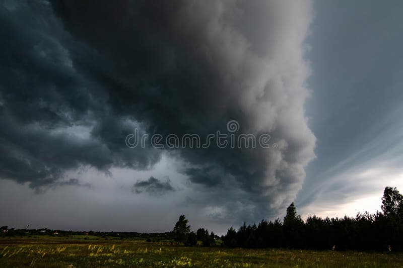 Extreme Thunderstorm Shelf Cloud. Summer Landscape of Severe Weather ...