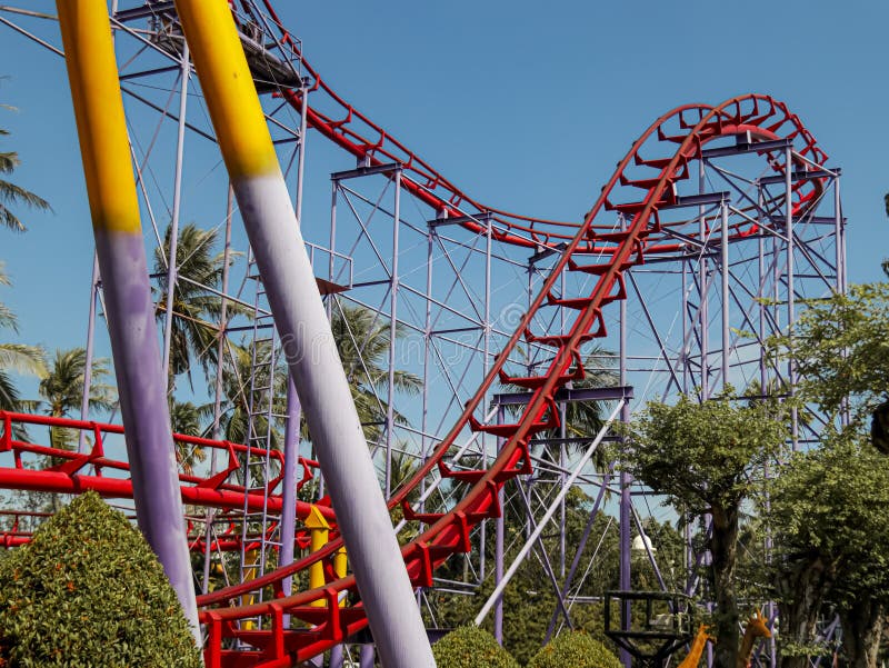 Extreme Track Roller Coaster Blue Sky Background Editorial Photography ...
