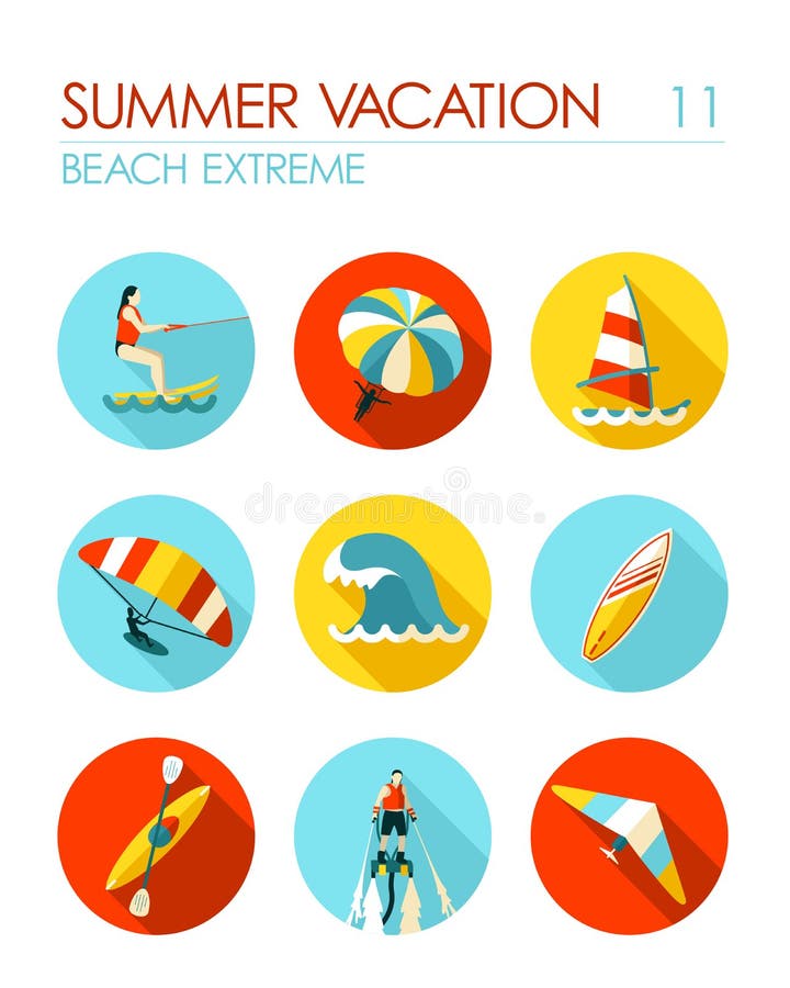 Extreme Water Sport Icon Set. Summer. Vacation Stock Vector ...
