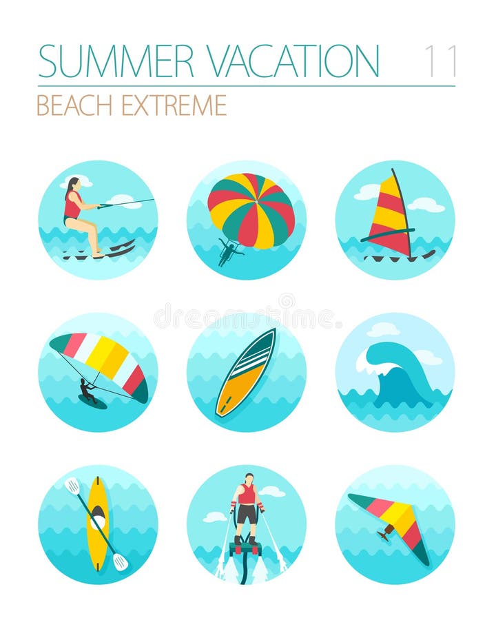 Extreme Water Sport Icon Set. Summer. Vacation Stock Illustration ...