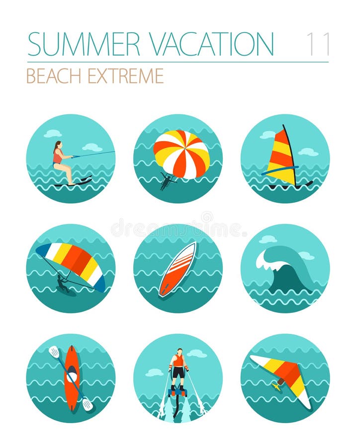Extreme Water Sport Icon Set. Summer. Vacation Stock Vector ...