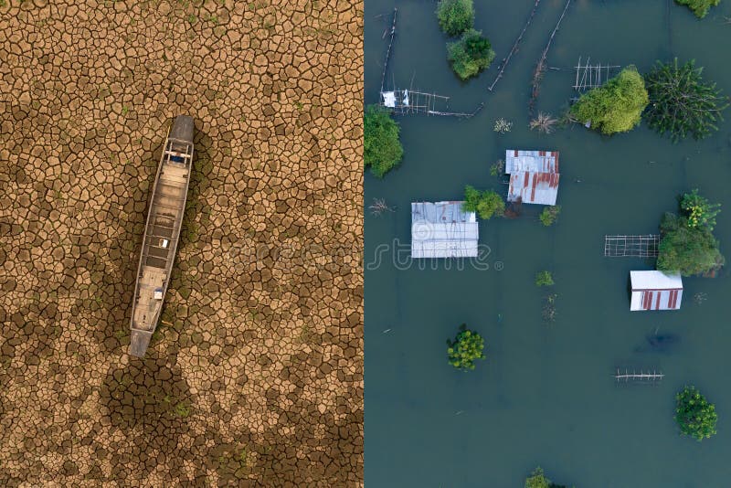 Extreme Weather Drought and Flood Comparison Stock Photo - Image of ...
