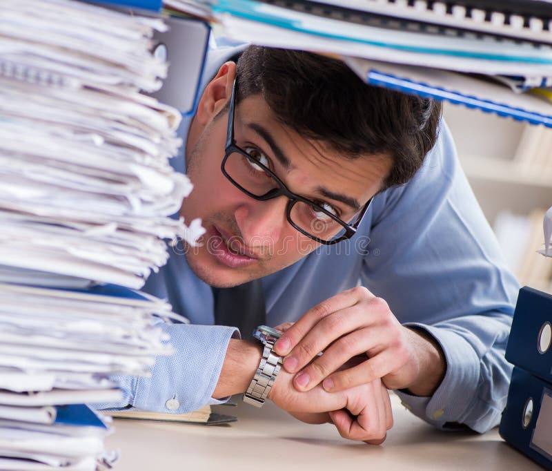 Extremely Busy Businessman Working in Office Stock Photo - Image of ...