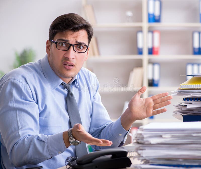 Extremely Busy Businessman Working in Office Stock Photo - Image of ...