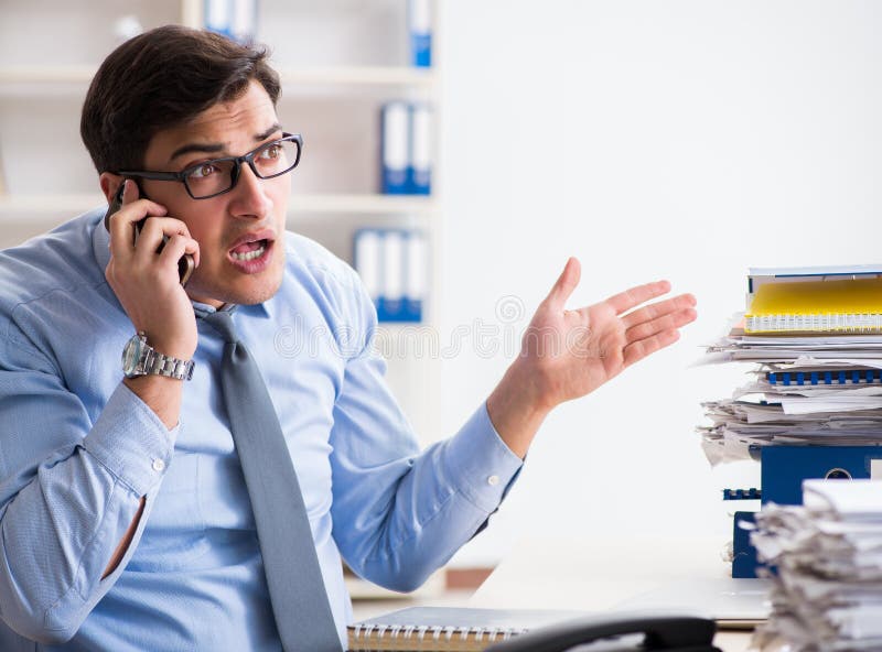 Extremely Busy Businessman Working in Office Stock Photo - Image of ...