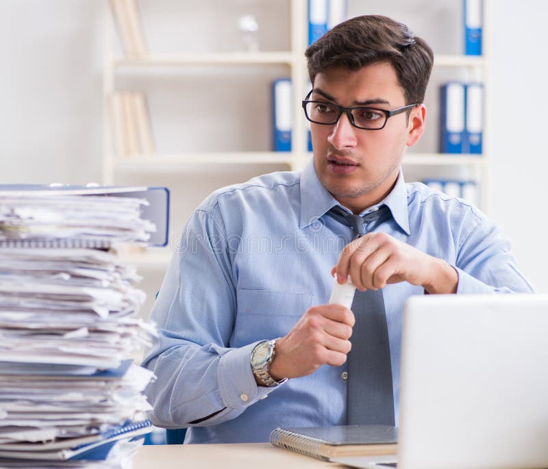 Extremely Busy Businessman Working in Office Stock Photo - Image of ...