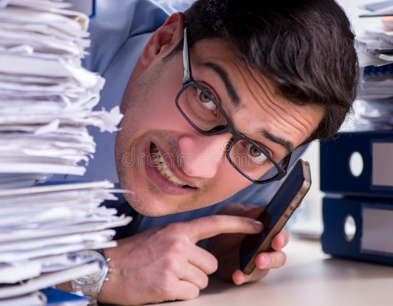 Extremely Busy Businessman Working in Office Stock Photo - Image of ...