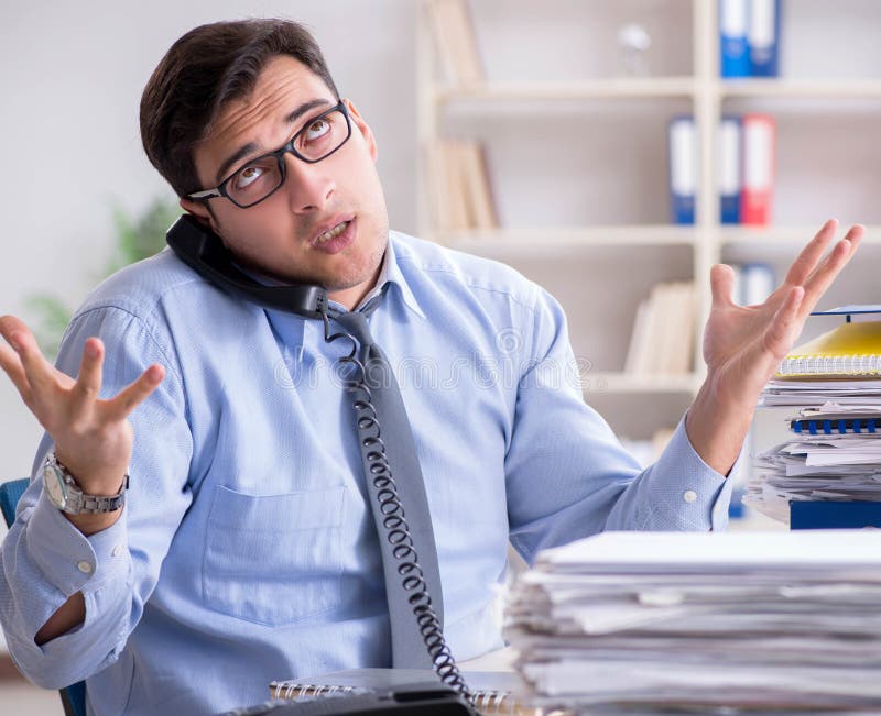 Extremely Busy Businessman Working in Office Stock Photo - Image of ...