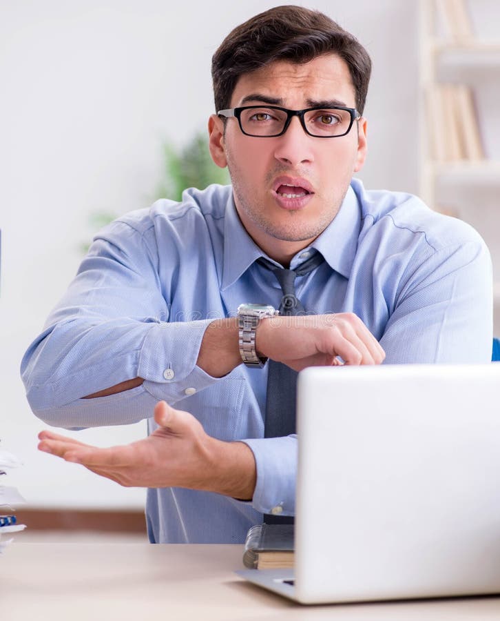 Extremely Busy Businessman Working in Office Stock Image - Image of ...