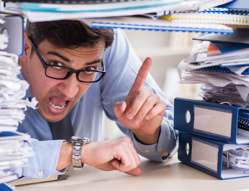 Extremely Busy Businessman Working in Office Stock Image - Image of ...