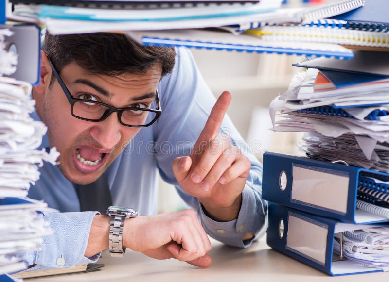 Extremely Busy Businessman Working in Office Stock Image - Image of ...