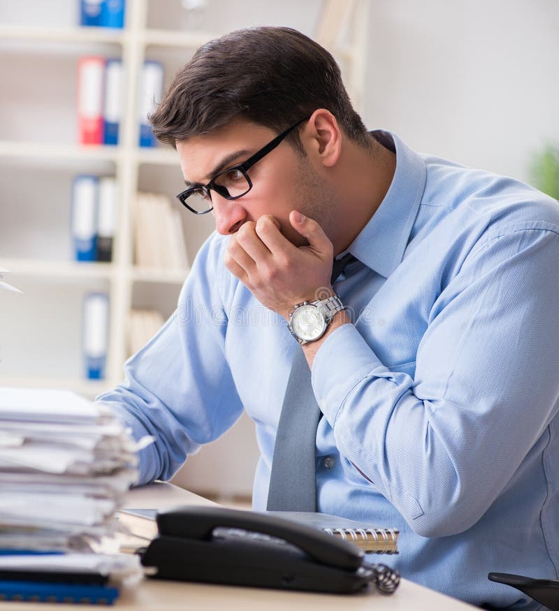 Extremely Busy Businessman Working in Office Stock Image - Image of ...