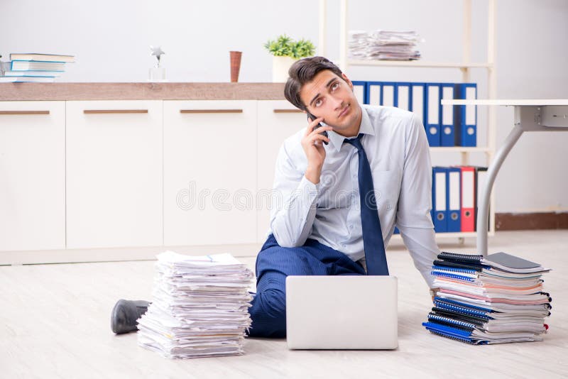 The Extremely Busy Employee Working in the Office Stock Image - Image ...
