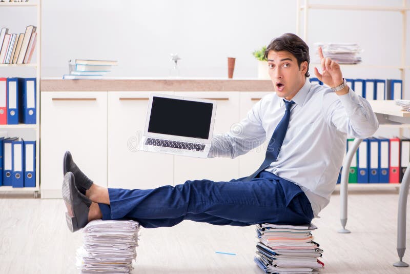 The Extremely Busy Employee Working in the Office Stock Photo - Image ...