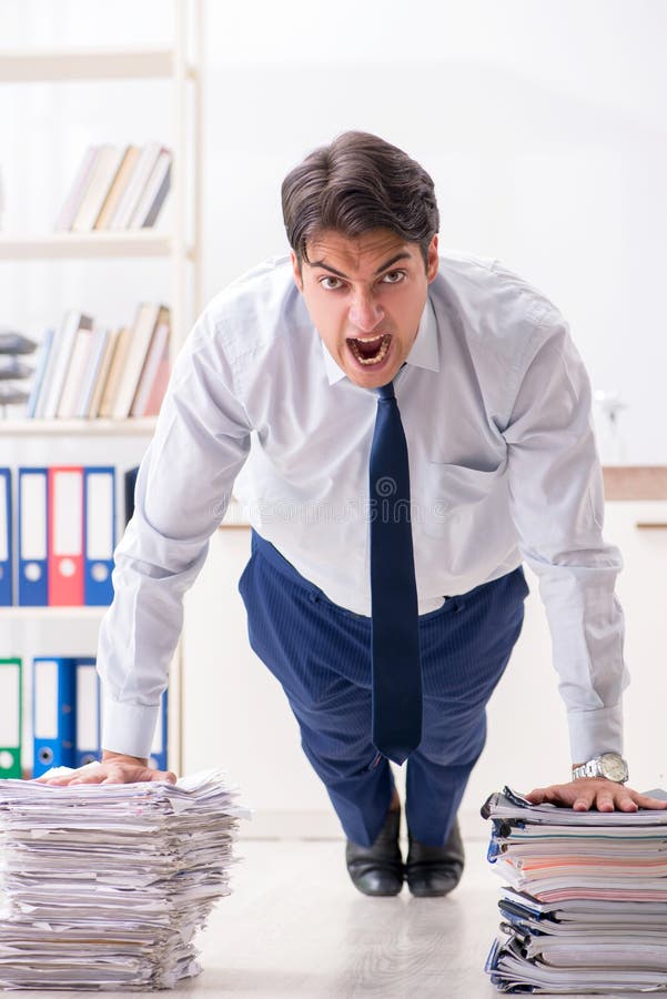 The Extremely Busy Employee Working in the Office Stock Image - Image ...