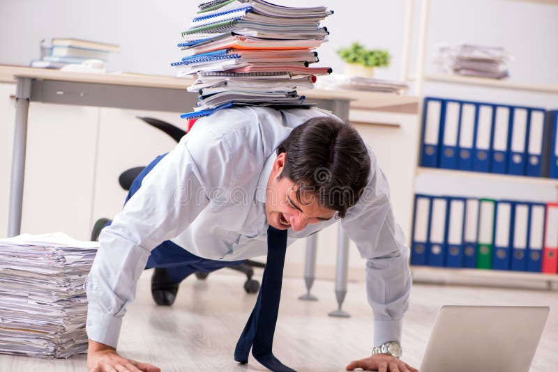 The Extremely Busy Employee Working in the Office Stock Image - Image ...