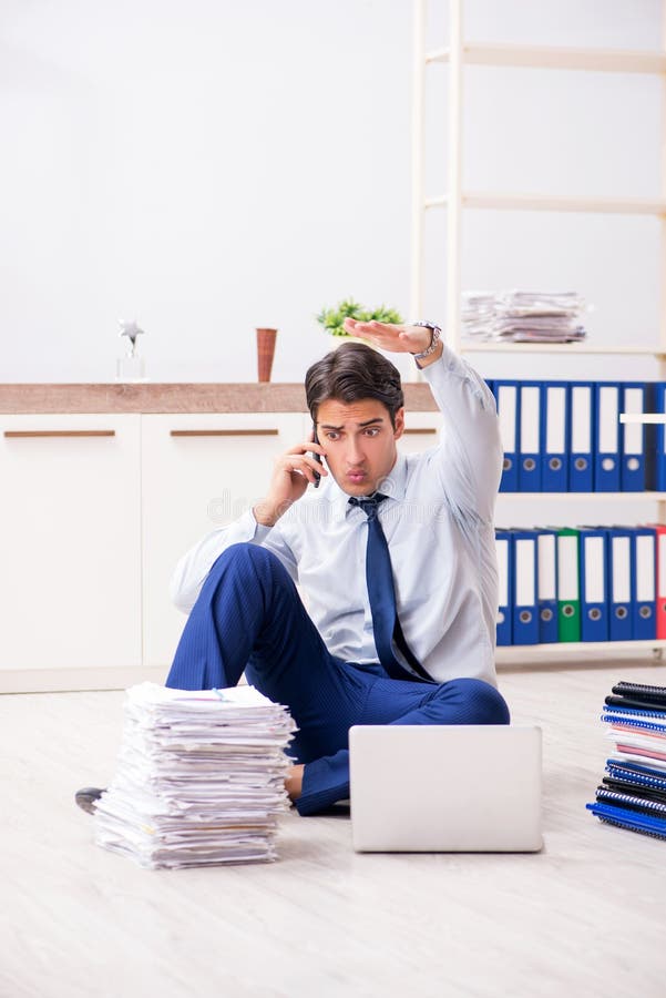 The Extremely Busy Employee Working in the Office Stock Image - Image ...