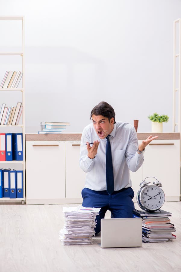 The Extremely Busy Employee Working in the Office Stock Image - Image ...