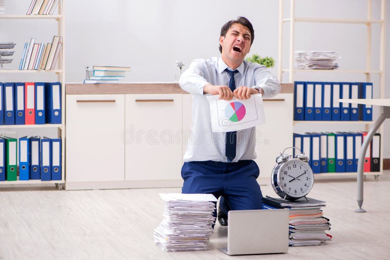 The Extremely Busy Employee Working in the Office Stock Image - Image ...