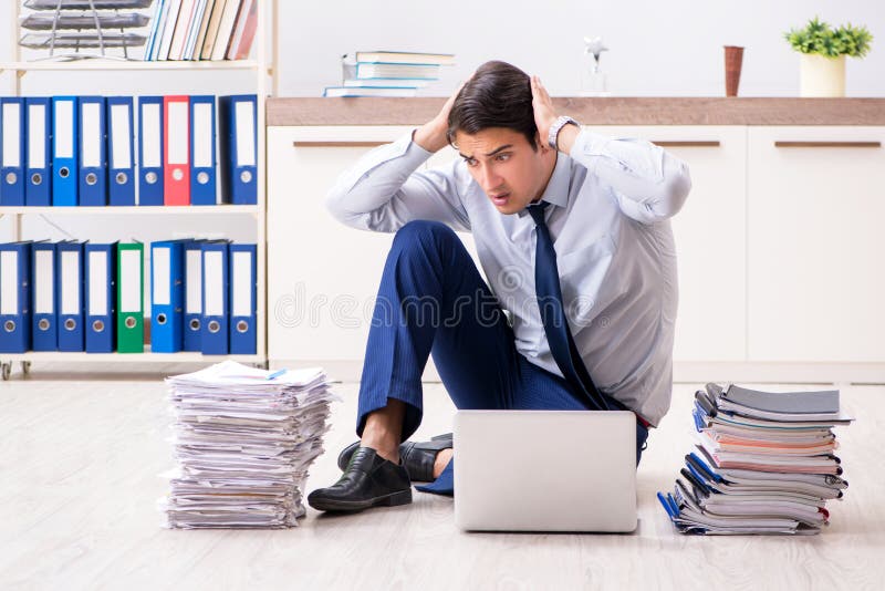 The Extremely Busy Employee Working in the Office Stock Photo - Image ...