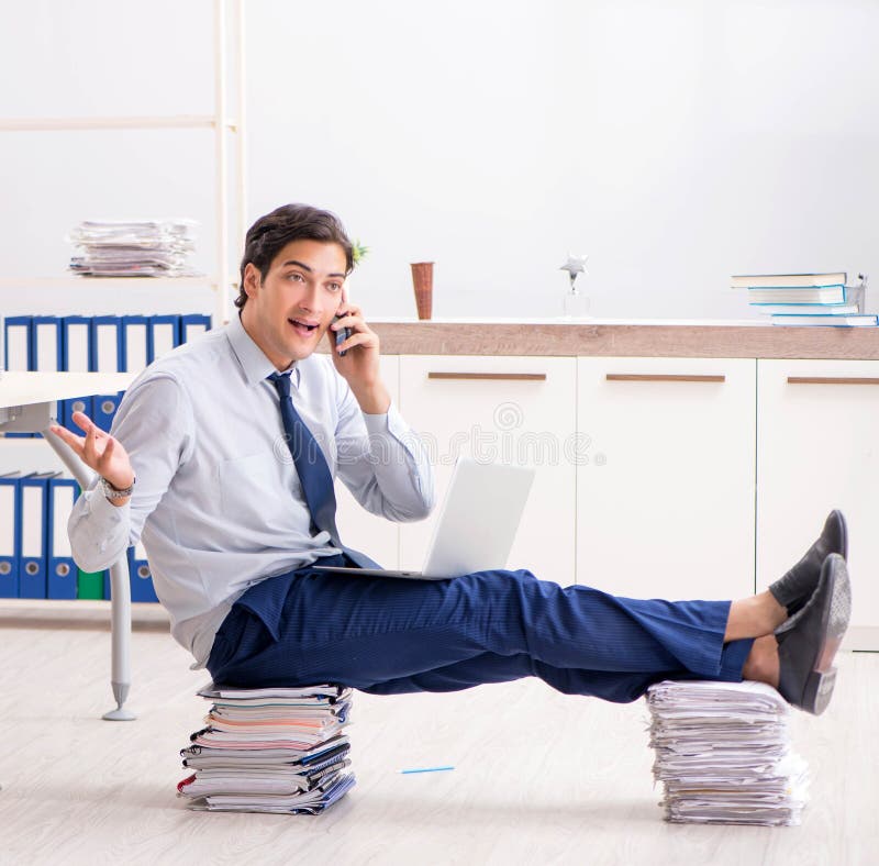 Extremely Busy Employee Working in the Office Stock Photo - Image of ...