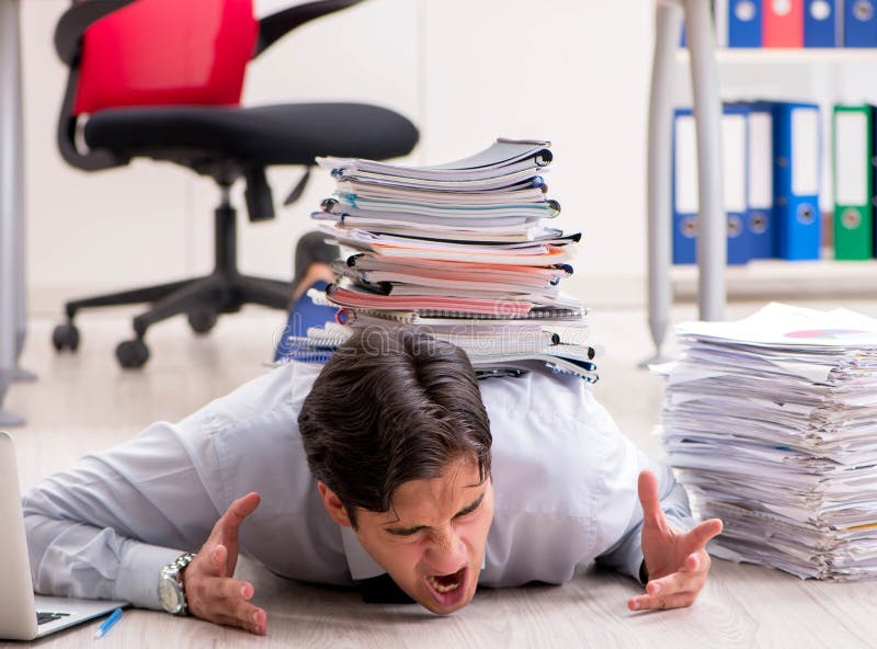 Extremely Busy Employee Working in the Office Stock Image - Image of ...