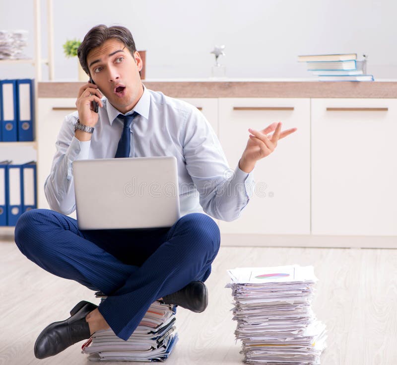 Extremely Busy Employee Working in the Office Stock Image - Image of ...
