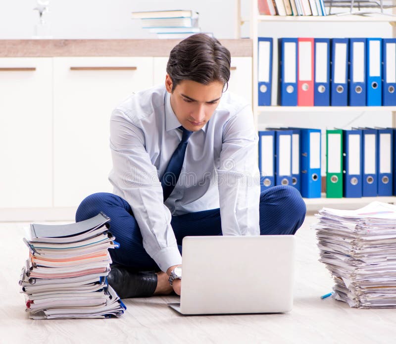 Extremely Busy Employee Working in the Office Stock Image - Image of ...