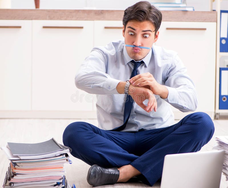 Extremely Busy Employee Working in the Office Stock Image - Image of ...