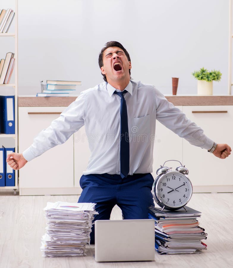 Extremely Busy Employee Working in the Office Stock Image - Image of ...