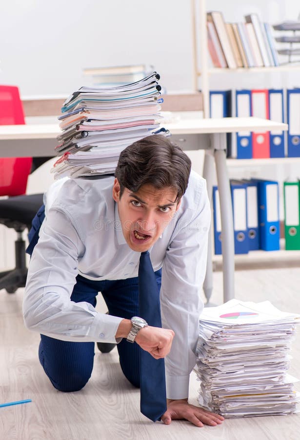 Extremely Busy Employee Working in the Office Stock Image - Image of ...